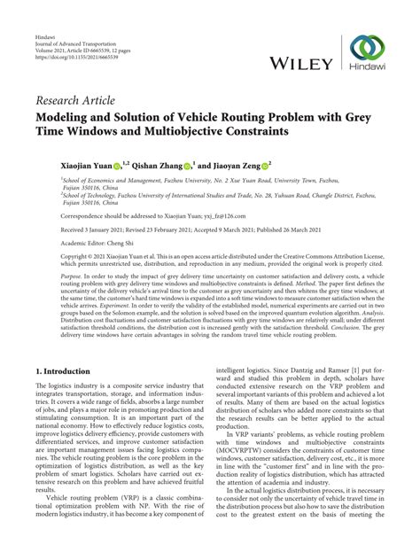 pdf modeling and solution of vehicle routing problem with grey time