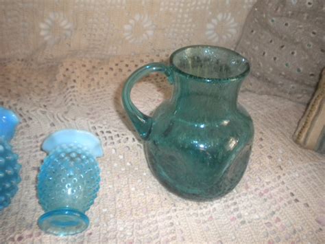 Vintage Hand Blown Blue Glass Pitcher Eclectic Entertaining