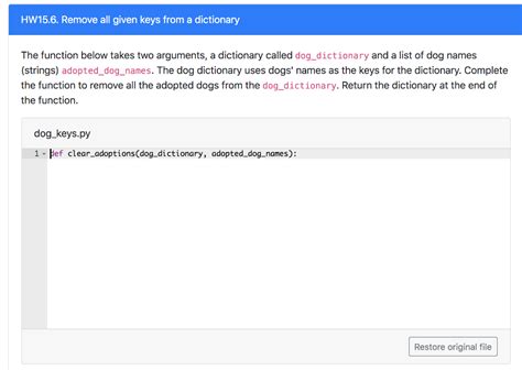 Solved Hw156 Remove All Given Keys From A Dictionary The