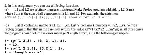 2 In This Assignment You Can Use All Prolog
