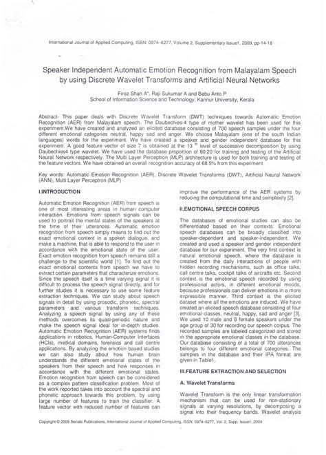 Pdf Speaker Lndependent Automatic Emotion Recognition From Malayalam Speech By Using Discrete