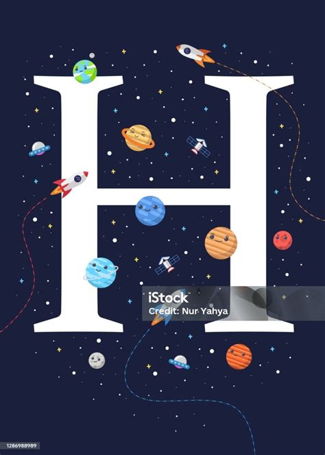 우주를 테마로 한 문자 H 아이들을위한 벡터 일러스트 공간 0명에 대한 스톡 벡터 아트 및 기타 이미지 0명 과학 교육
