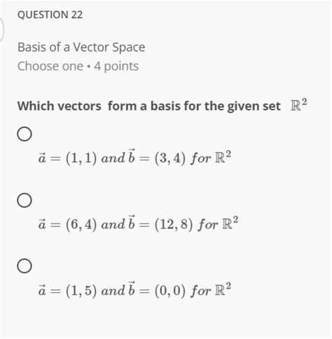 solved question 22 basis of a vector space choose one 4