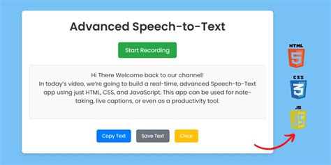 Build An Advanced Speech To Text App With Html Css And Javascript Voice Recognition Tutorial