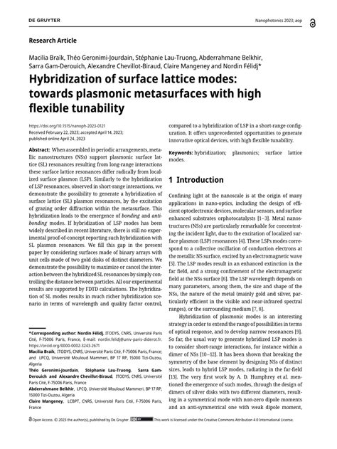 Pdf Hybridization Of Surface Lattice Modes Towards Plasmonic