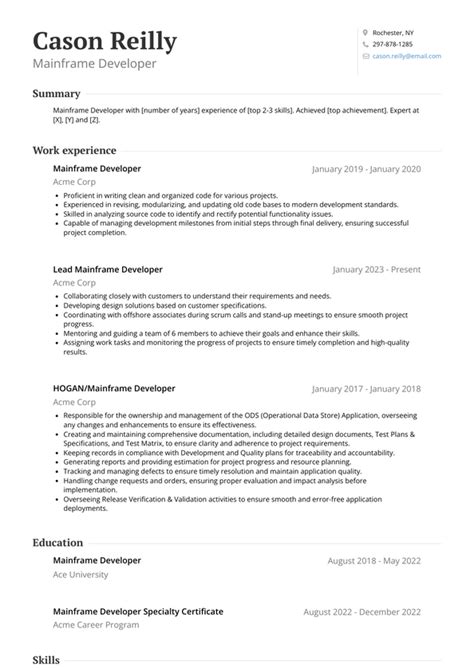 Mainframe Developer Resume Examples And Templates