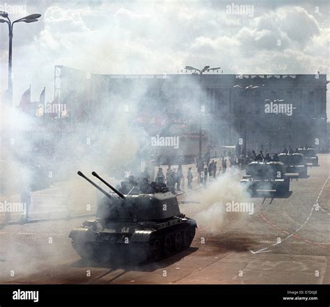 East German National Peoples Army Tanks During A Military Parade For