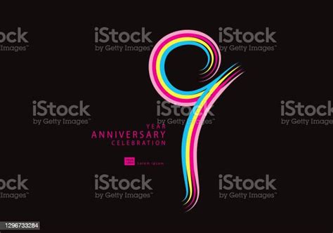 9주년 기념 기념 로고타입 컬러풀한 라인 벡터 9번째 생일 로고 9번 배너 템플릿 초대장 카드 및 포스터를 위한 벡터 디자인 템플릿 요소 생일에 대한 스톡 벡터 아트 및