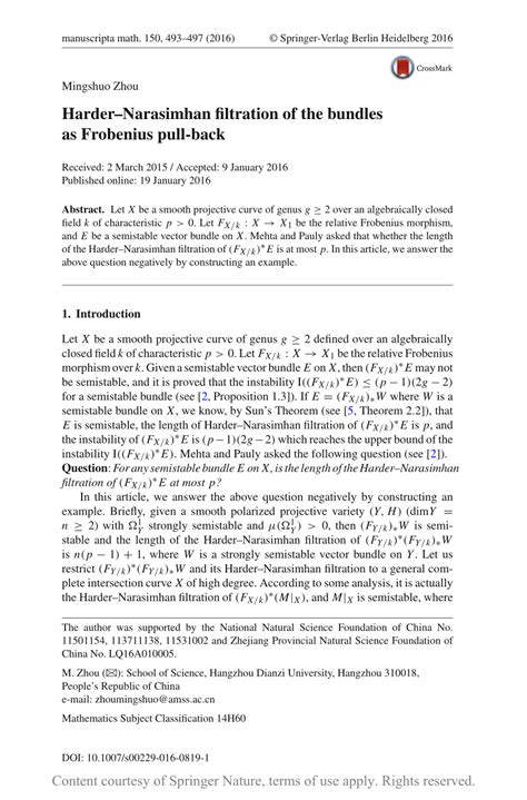 Hardernarasimhan Filtration Of The Bundles As Frobenius Pull Back