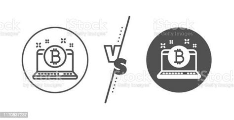 비트 코인 라인 아이콘 암호 화폐 동전 기호 랩톱 기호입니다 벡터 0명에 대한 스톡 벡터 아트 및 기타 이미지 0명 고급 날씬한 Istock