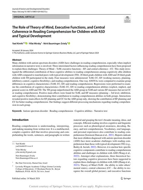 The Role Of Theory Of Mind Executive Functions And Central Coherence In Reading Comprehension