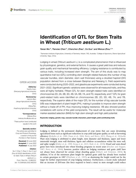 Pdf Identification Of Qtl For Stem Traits In Wheat Triticum Aestivum L