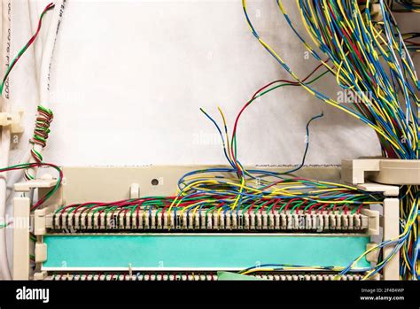 Demarc Rack Close Up Punch Down Block Or Bix Wafer Red Blue And Green Electronical Wires Demarc Rack Close Up Punch Down Block Or Bix Wafer Red Blue And Green Electronical Wires