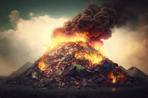 burning heap of overflowing garbage on landfill site stock illustration illustration of nature