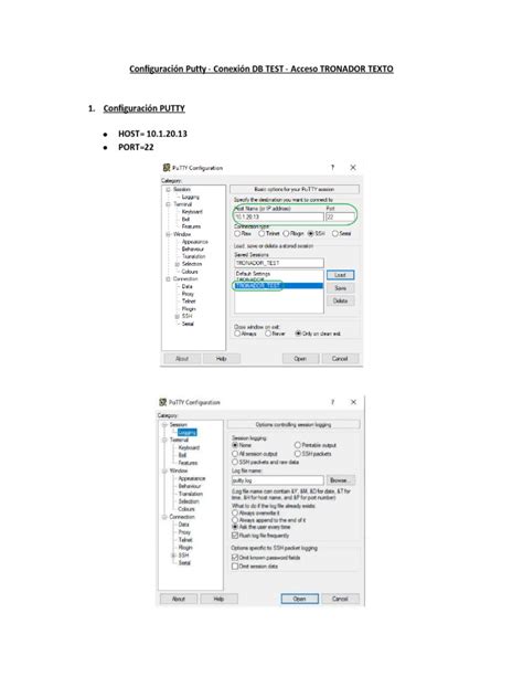 Configuración Putty Conexion Db Test Acceso Tronador Texto 12313