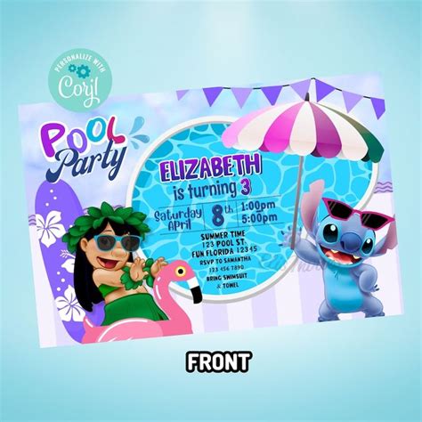 Corjl Lilo And Stitch Pool Party Digital Birthday Invitation Instant Editable Template Etsy