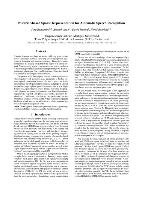 Pdf Posterior Based Sparse Representation For Automatic Speech