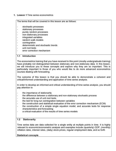 Lesson 1time Series Econometrics Moodle 1 Lesson 1 Time Series Econometrics The Terms That