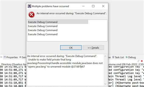 Java An Internal Error Occurred During Execute Debug Command