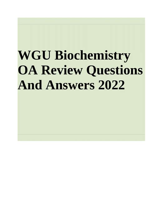 WGU Biochemistry OA Review Questions And Answers WGU Biochemistry BIOCHEMISTRY Stuvia US