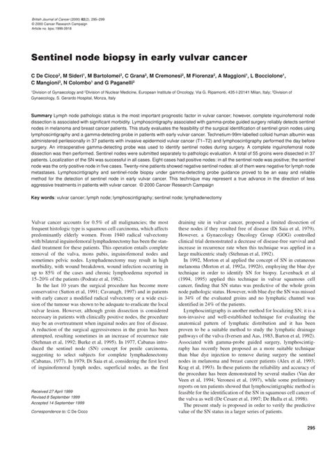 PDF Sentinel Node Biopsy In Early Vulvar Cancer