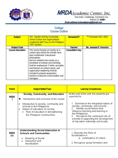 Course Outline Tvet Pdf Community Teachers