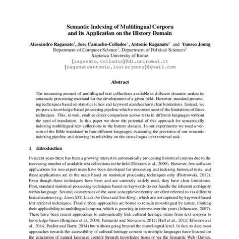 Semantic Indexing Of Multilingual Corpora And Its Application On The History Domain Acl Anthology