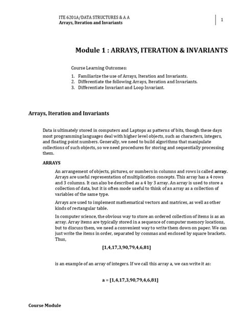 W1 Lesson 1 Arrays Iteration Invariants Module Pdf Pdf Control Flow Mathematics