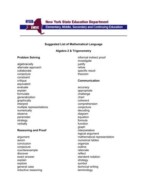 Algebra 2 Formulas List