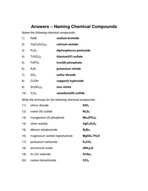 Naming Chemical Compound Worksheet Printable And Enjoyable Learning