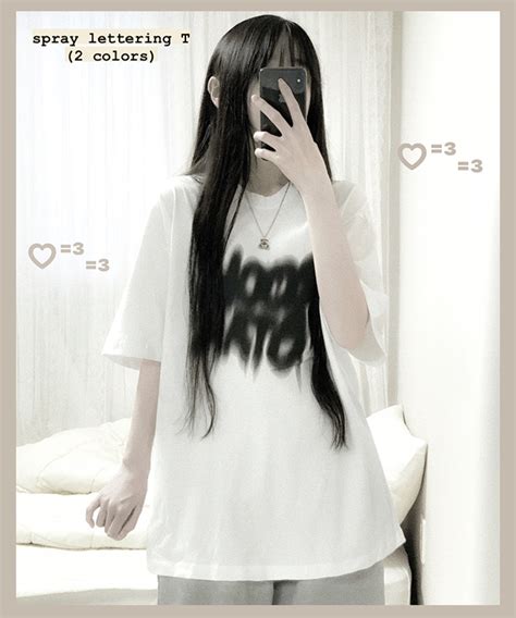 2color 루즈핏 스프레이 레터링 영문 프린팅 그래픽 포인트 라운드넥 코튼 반팔 티셔츠 에이블리