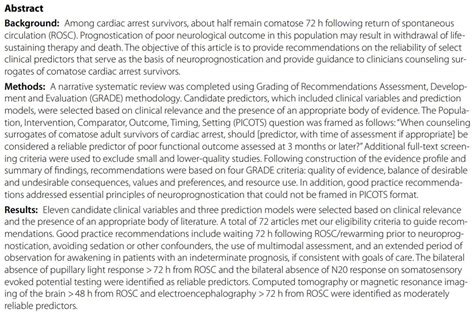 Neurocritical Care Society Guidelines Guidelines For Neuroprognostication In Comatose Adult