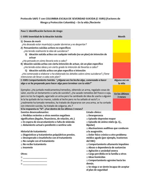 Protocolo Safe T Con Columbia Escala De Severidad Suicida C Ssrs Pdf Suicidio Medicina