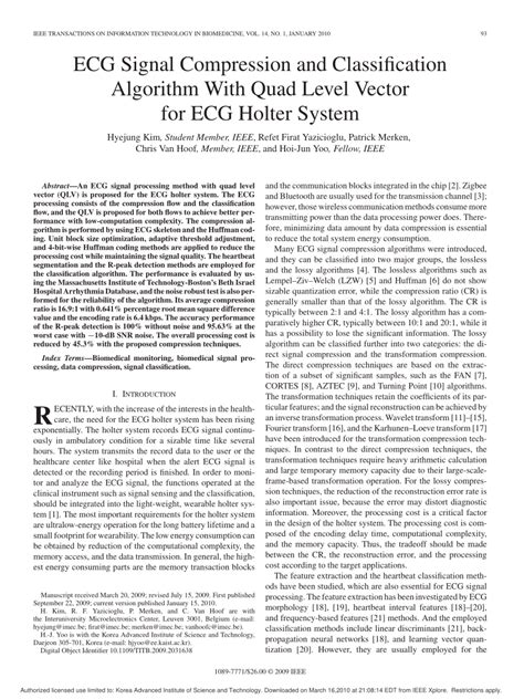 Pdf Ecg Signal Compression And Classification Algorithm With Quad Level Vector