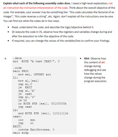 Explain What Each Of The Following Assembly Codes
