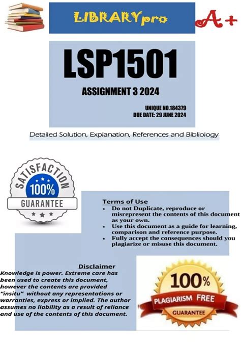 LSP1501 Assignment 3 COMPLETE ANSWERS 2024 184379 DUE 29 May 2024 Life Skills