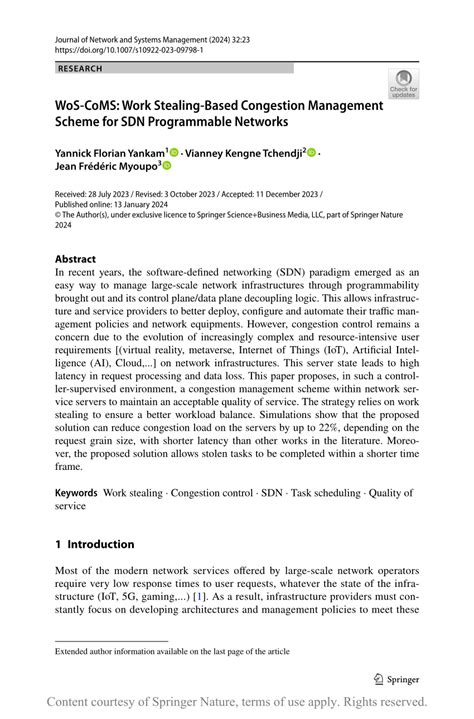 Wos Coms Work Stealing Based Congestion Management Scheme For Sdn Programmable Networks
