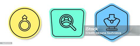 세트 라인 다이아몬드 약혼 반지 목걸이 마네킹 컬러 셰이프입니다 벡터 0명에 대한 스톡 벡터 아트 및 기타 이미지 0명 결정체 귀한 보석 Istock