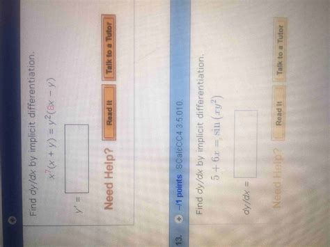 solved find dy dx by implicit differentiation x 7 x y