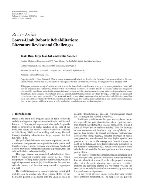 Pdf Lower Limb Robotic Rehabilitation Literature Review And Challenges