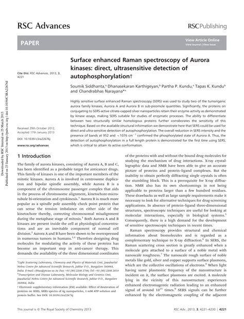 Pdf Surface Enhanced Raman Spectroscopy Of Aurora Kinases Direct Ultrasensitive Detection Of