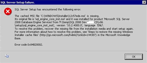 Sql Server Setup Has Encountered The Error Code 0x84b20002