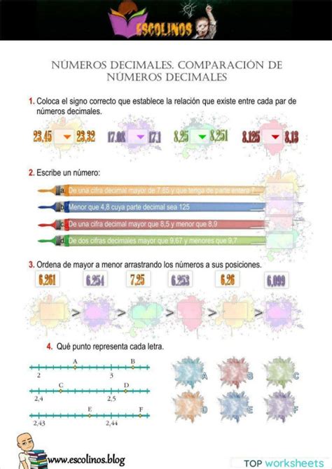 Decimales Comparación De Decimales Ficha Interactiva Topworksheets