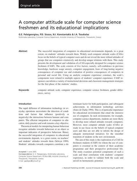Pdf A Computer Attitude Scale For Computer Science Freshmen And Its Educational Implications