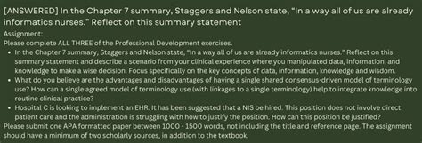 In The Chapter 7 Summary Staggers And Nelson State In A Way All Of