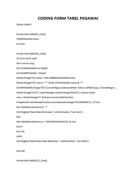 Coding Form Tabel Pegawai Pdf Computing Computer Programming
