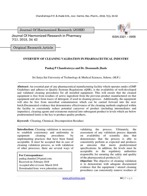 Overview Of Cleaning Validation In Pharmaceutical Industry Download Overview Of Cleaning Validation In Pharmaceutical Industry Download