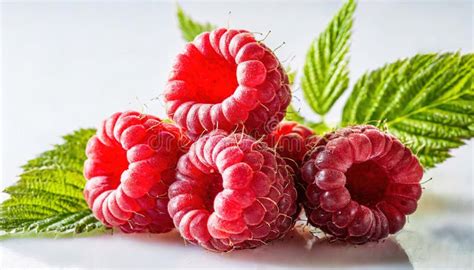 Raspberry Isolated Raspberries With Leaf Isolate Whole And Half Of Strawberry On White Stock