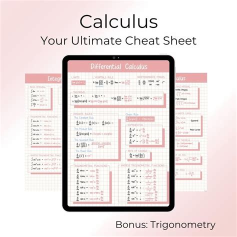 Calculus Cheat Sheet Printable Study Guides Best For Engineering Babe Instant Download