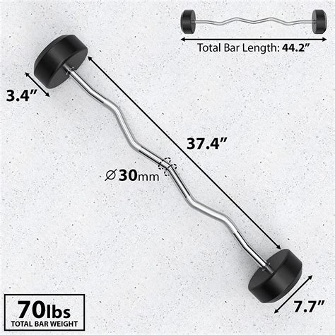 Synergee Fixed 70lb Easy Curl Bar Pre Weighted Curved Steel Bar W